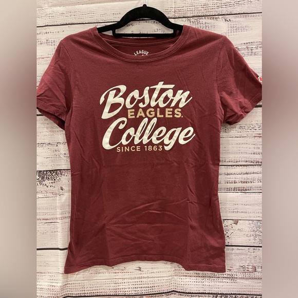 Tops | Slim Fitting College Tee In Maroon White And Tan | Poshmark